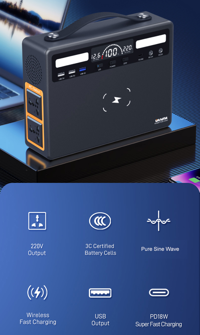 VANPA Portable Power Station 400W/700W/1200W AC 220V Output Emergency ...