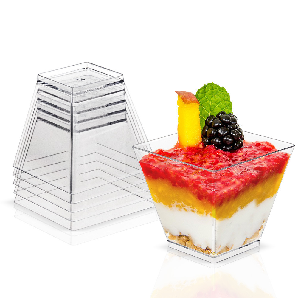 100PCS 60ML Transparent Dessert Cu Hard Plastic Trapezoid Square ...