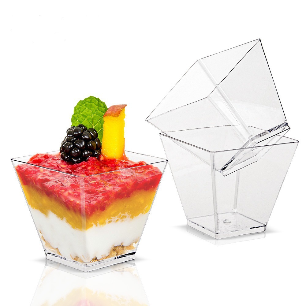 100PCS 60ML Transparent Dessert Cu Hard Plastic Trapezoid Square ...