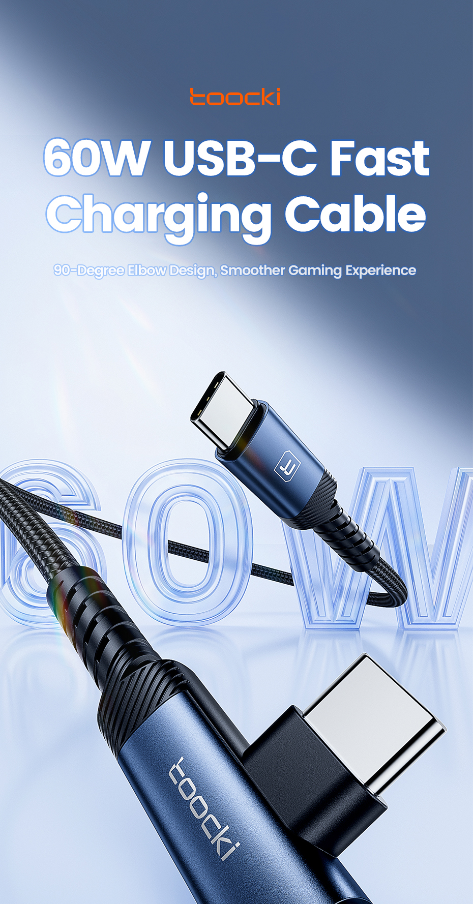 Toocki PD60W Type C to Type C Fast Charging Cable USB C to USB C 90 Degree Elbow Cable USB2.0 ...