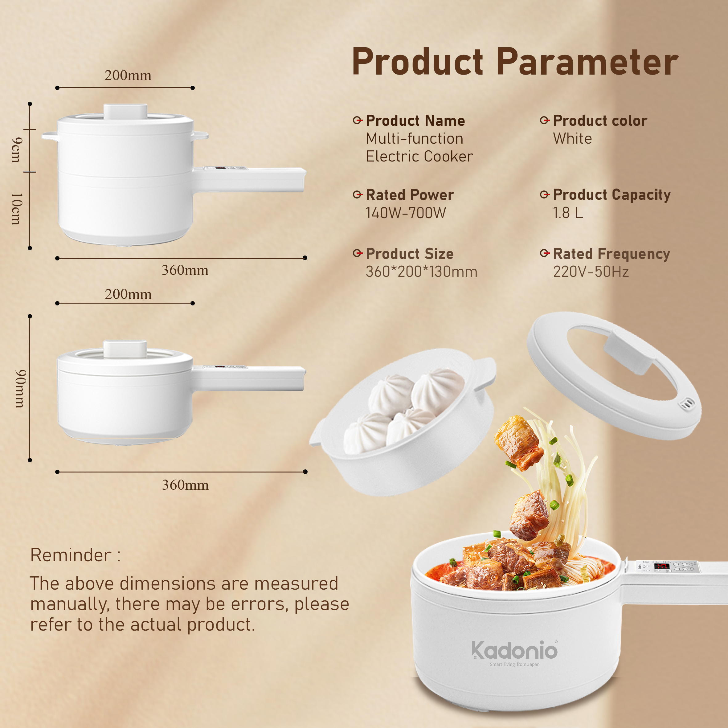 【FREE GIFT】KADONIO 電煮鍋 Multifunction Electric Smart Cooking Pot Multi Cooker with Steamer Rice ...