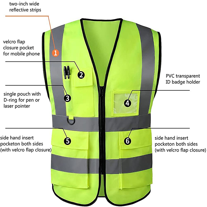 Safety Vest Security guard High Viz Reflective Vest Oxford Fabric Multi ...