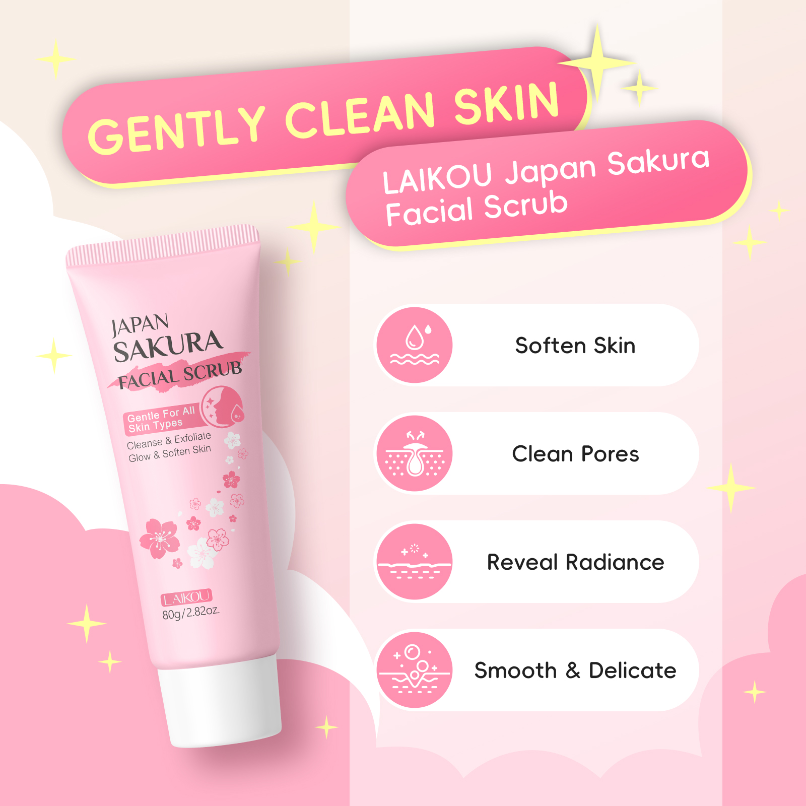 LAIKOU Sakura Exfoliating Facial Scrub Gentle Cleansing Dead Skin ...