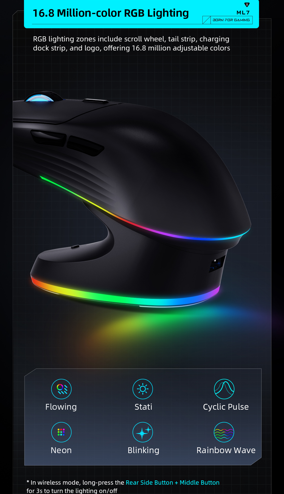 Thunderobot ML7 Gaming Mouse With Charging Dock Long Battery Life Tri ...