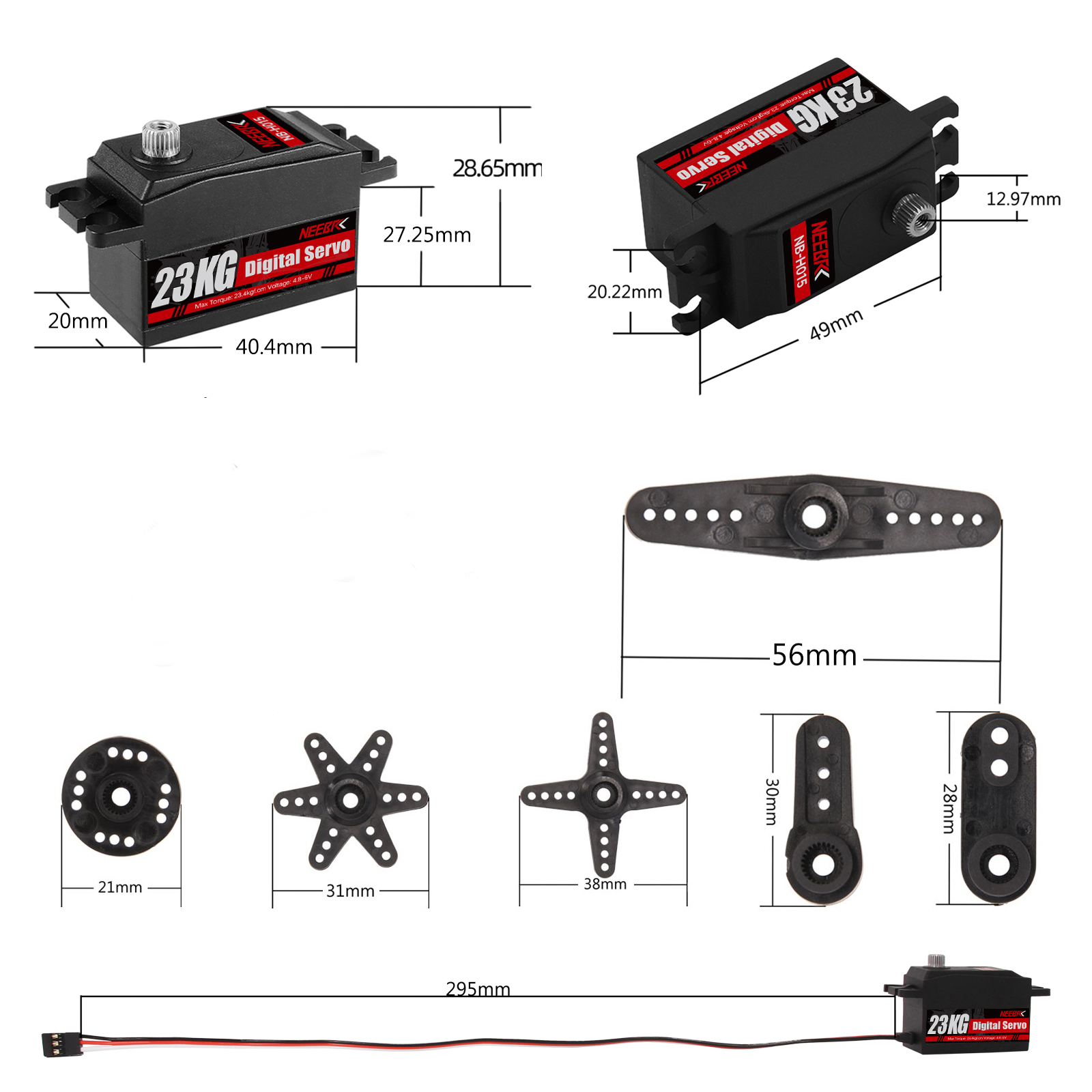 NEEBRC 23KG Waterproof Servo Short Body Servo Low Profile Digital Servo ...