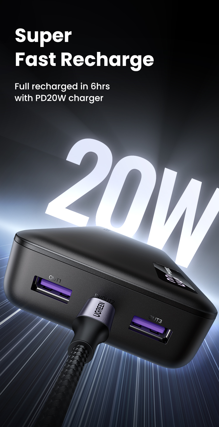 UGREEN 20000mAh PD20W PowerBank Fast Charging Power bank USB Type C Portable Charger Compatible ...