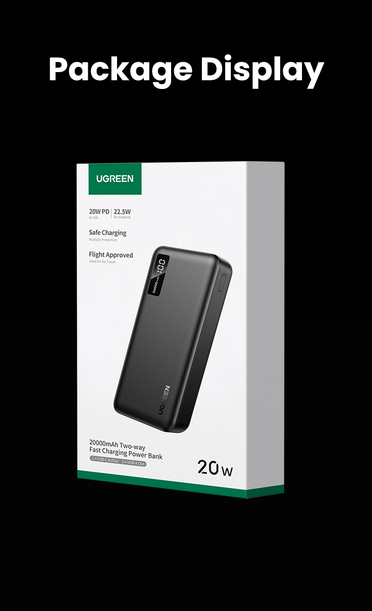 UGREEN 20000mAh PD20W PowerBank Fast Charging Power bank USB Type C Portable Charger Compatible ...