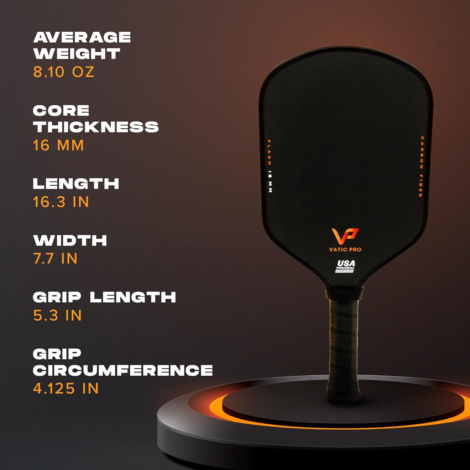Vatic Pro Prism Flash Pickleball Paddle Carbon Fibre 16mm Includes ...