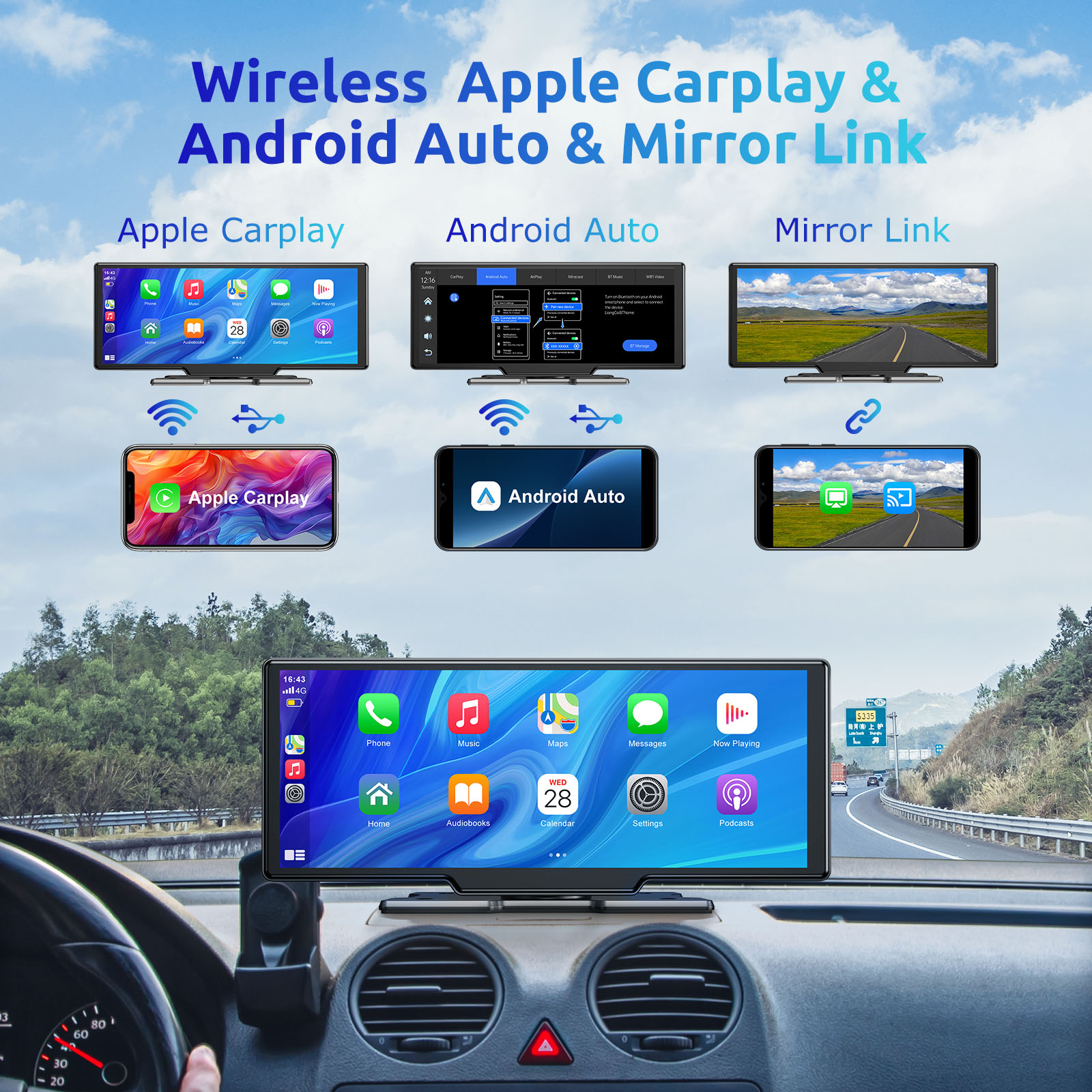 Conentool 10.26" INCH Portable Car Player Carplay Android Auto ...