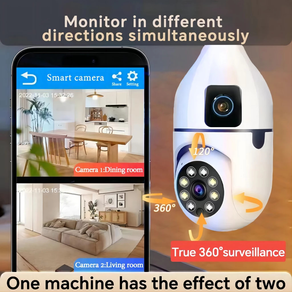 V380 Pro CCTV Camera E27 Wifi Dual Lens 1080P PTZ Surveillance Wireless ...