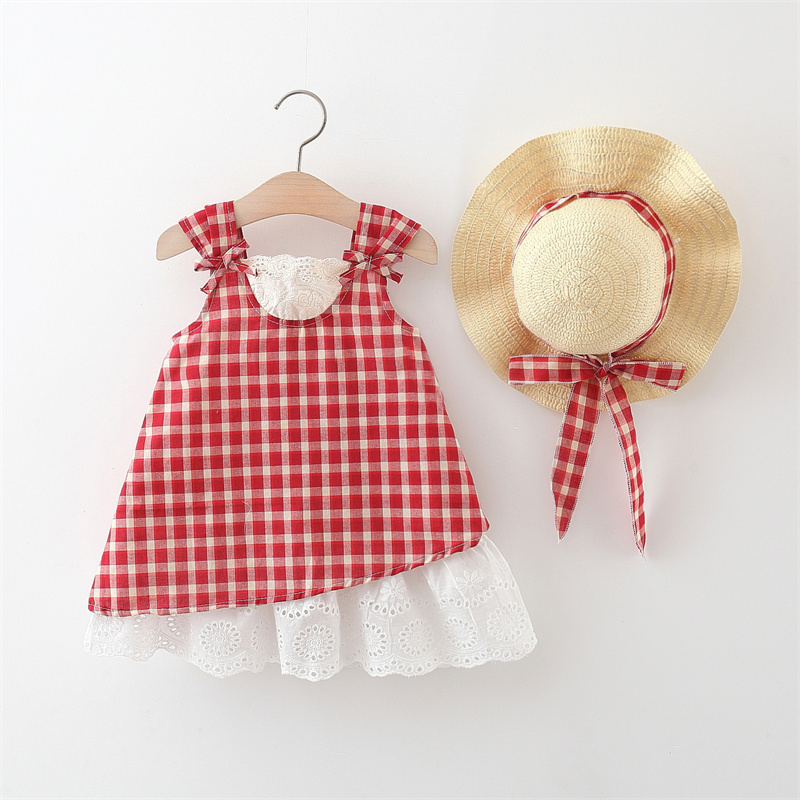 (0-4 Year Old Baby Girl Dress) Summer New Sweet Red Checkered Bow White ...