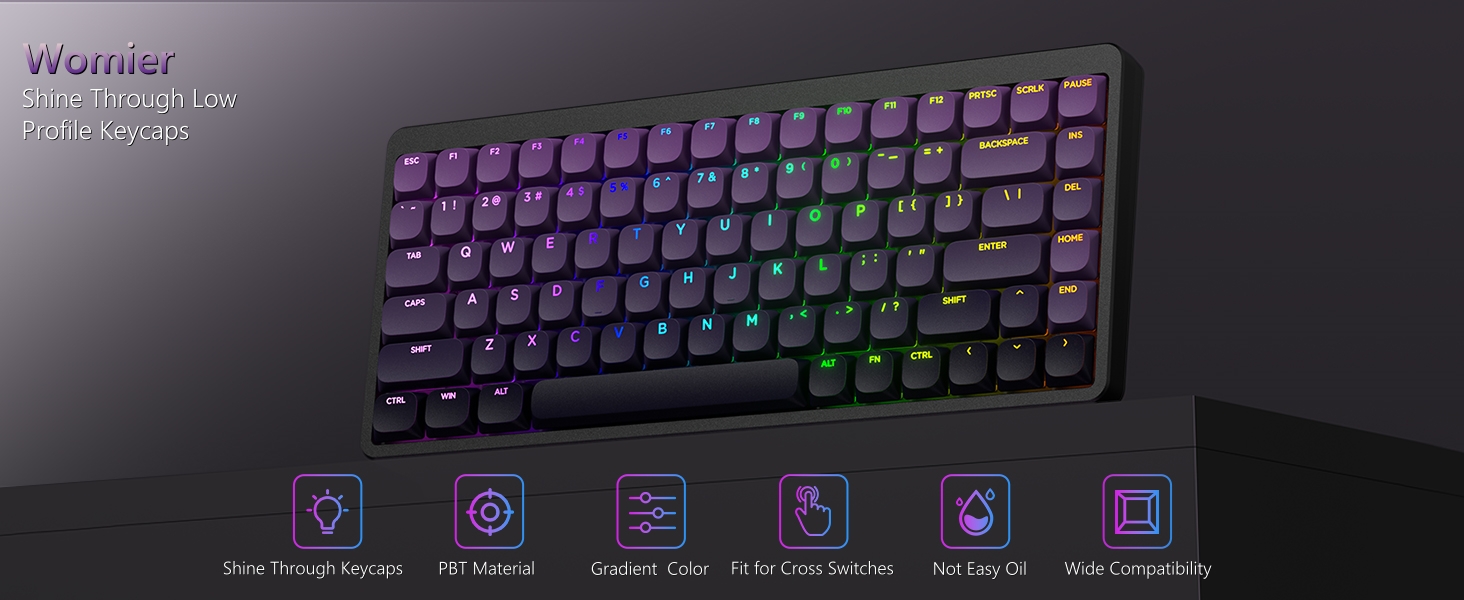 Womier 133 Keys Low Profile PBT Keycaps Shine Through Custom Keyboard ...