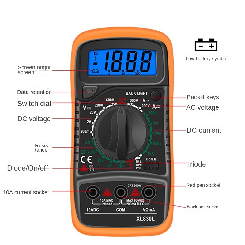 XL830L Digital Multimeter - Portable High-Precision Multifunction Meter with Backlight for ...