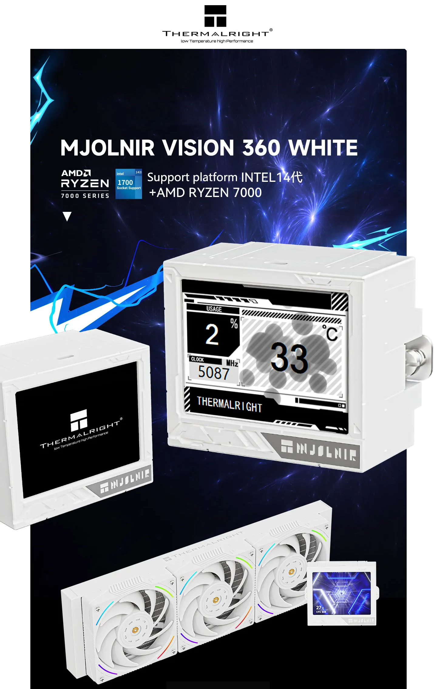 Thermalright MJOLNIR VISION 360 ARGB water cooling radiator 3.5-inch ...