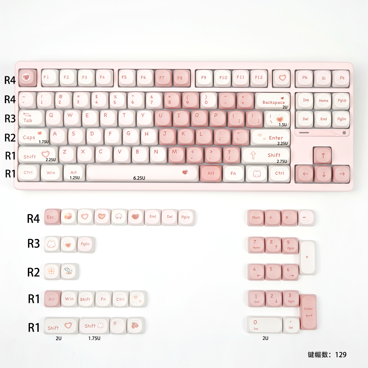 Pink Heart keycaps PBT Cherry profile Keycaps for MX Switches ...