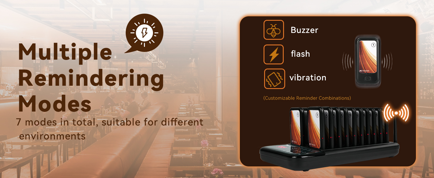 Retekess TD173 Restaurant Wireless Pager System 7 Prompt Modes 24 Hours ...