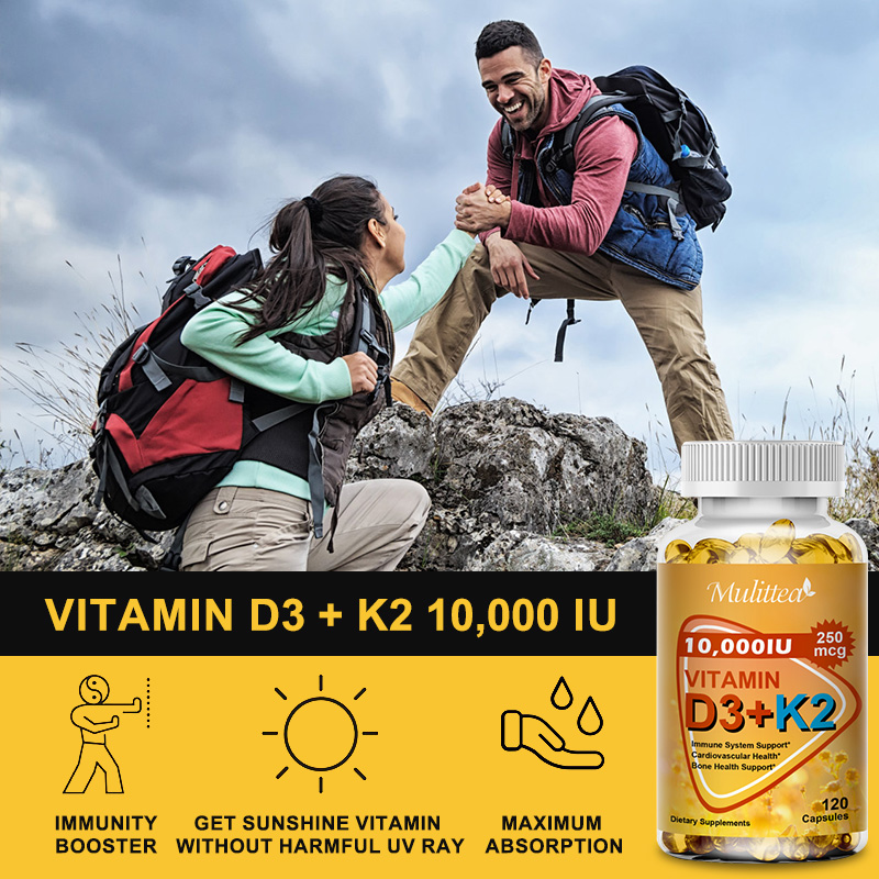Mulittea 10000IU Vitamin D3+K2 Capsules Immune System Support ...