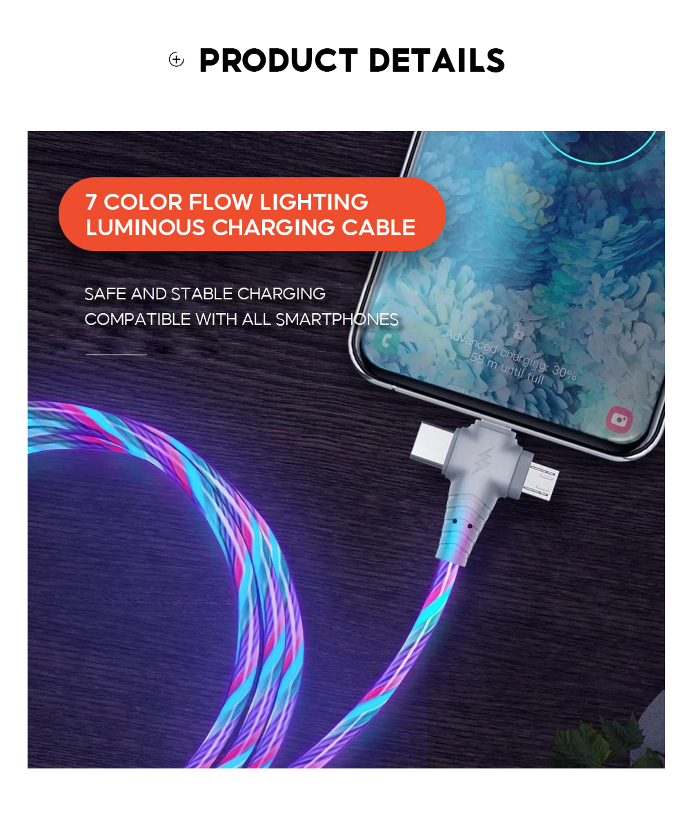 GlowTech 3-in-1 LED Charging Cable USB Type-C Micro & 8-Pin Fast ...
