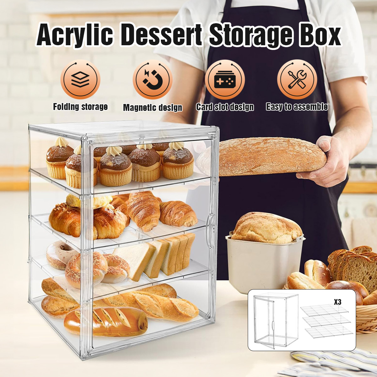【Ready Stock】Bread Display Box Transparent Box Acrylic Folding Kitchen ...