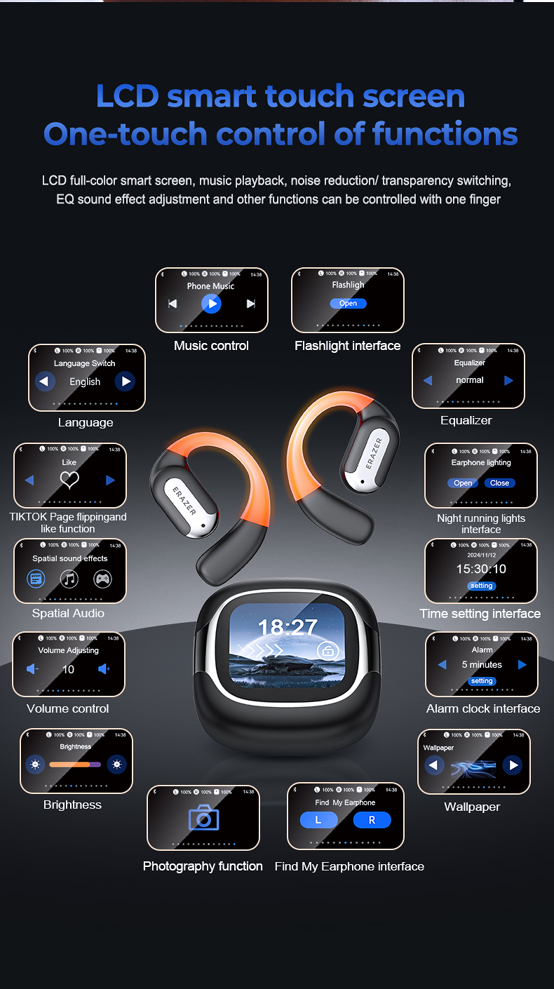 Lenovo ERAZER XF32 Al Smart Real-Time Translation Wireless Earphone Smart Touch Screen Bluetooth ...