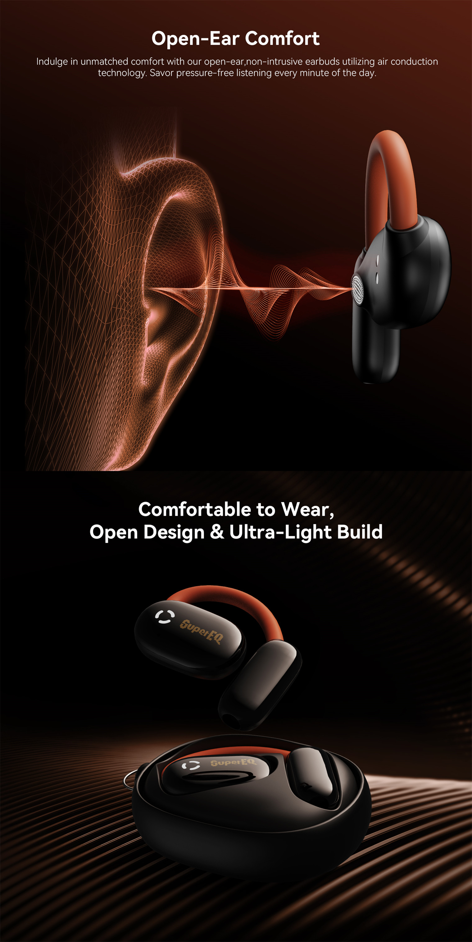 SuperEQ D72 Open-Ear Earphones ANC Wireless Bluetooth 5.4 Headphones ...
