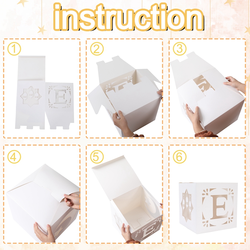 3pcs White Gold Eid Mubarak Hollow Boxes Eid Ramadan Balloons Boxes Ramadan Decoration Islamic ...