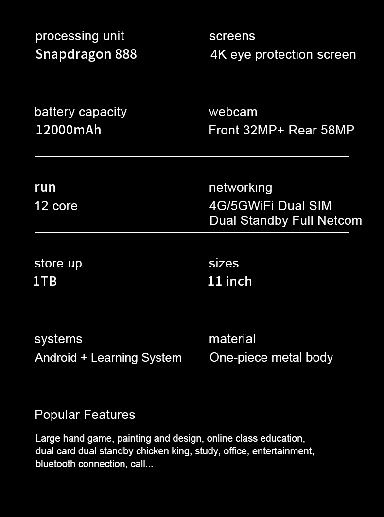 NUMVIBE P70 Pro Tablet Snapdragon 888 11inch Android 13 1TB Learning Tablet 5G Dual SIM Card ...