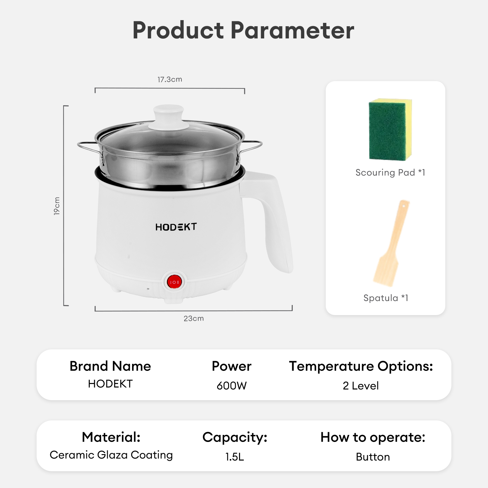 HODEKT 1.5L Electric Frying Pan Rice Portable Mini Rice Cooker Periuk ...