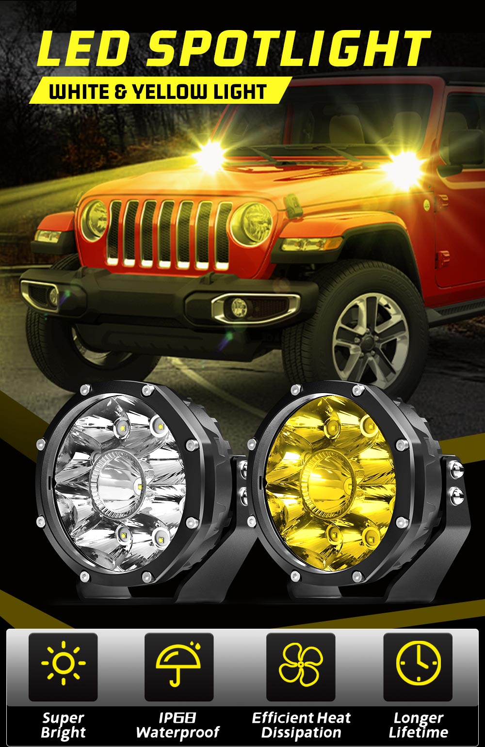 5inch NEW LED Round Work Light White and Yellow Light Spot LED Driving ...