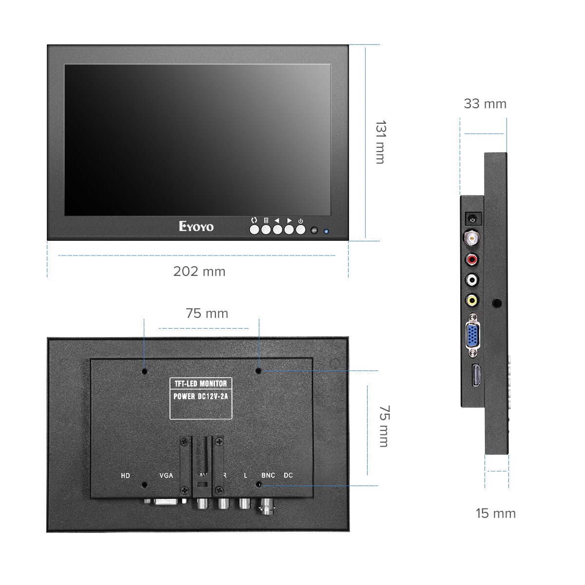 Eyoyo Portable 8 inch IPS Monitor HD 1280X720 High-Resolution Full View ...