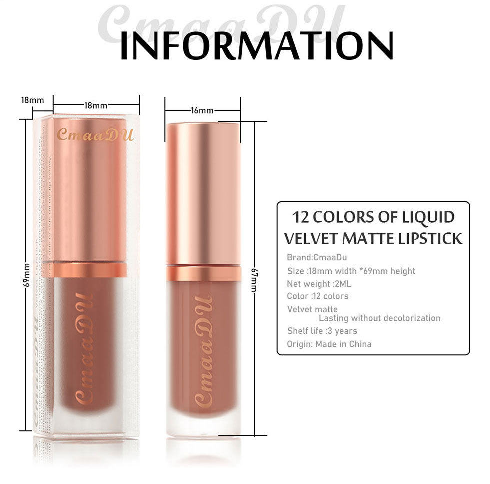 CmaaDu Velvet Makeup Lip Gloss Long-lasting Easy To Color Non-stick Cup ...