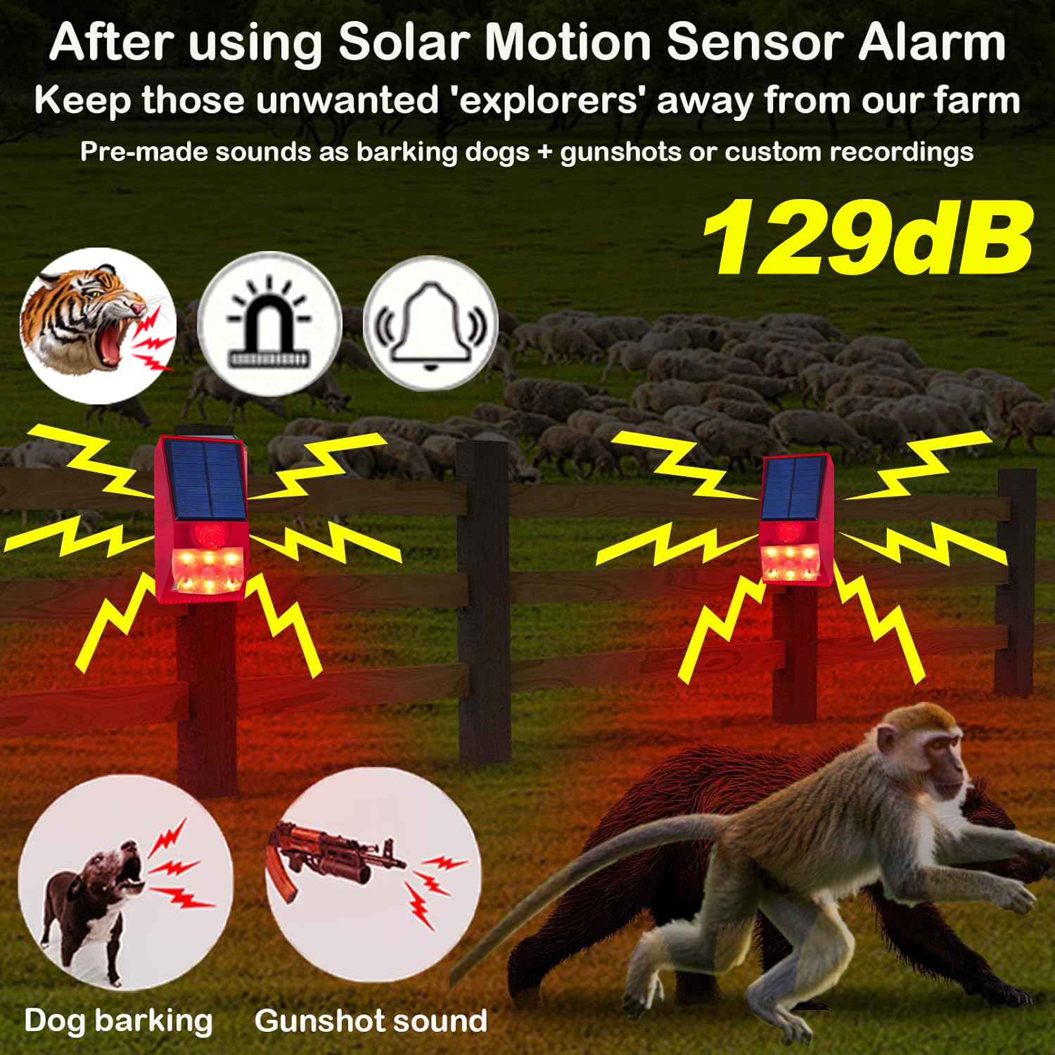 [Malaysia Spot] Ultrasonic Alarm Sensor Monkey Repellent Solar Sound ...