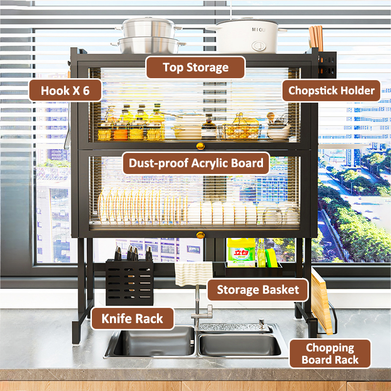 Cambond【Dust-proof】1/2 Layers Dish Rack with Door Over Sink Dish Drainer Rack Rak Pinggan ...