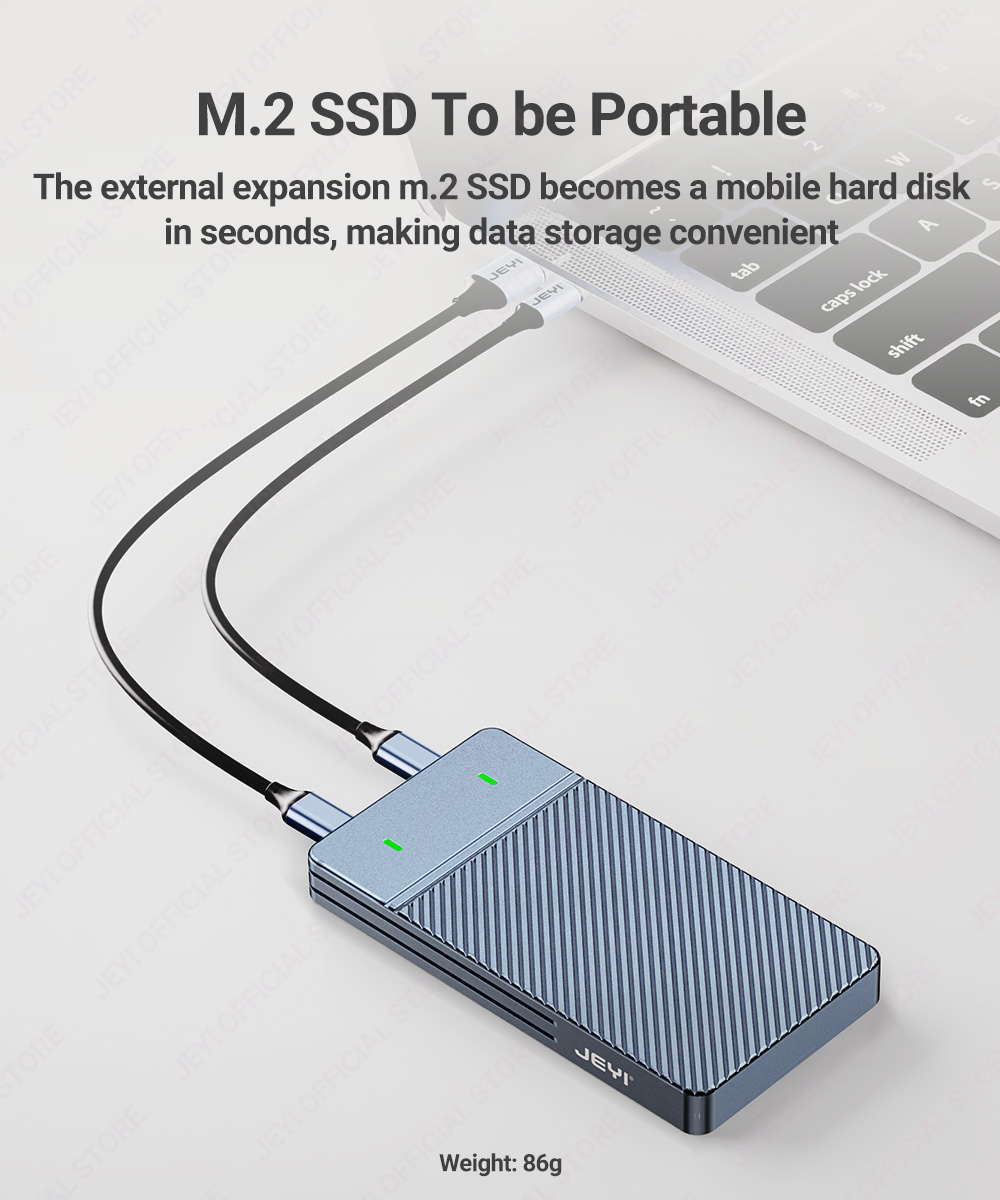 JEYI Dual Bay M.2 NVMe SATA SSD Enclosure, USB 3.2 Gen 2 10Gbps ...