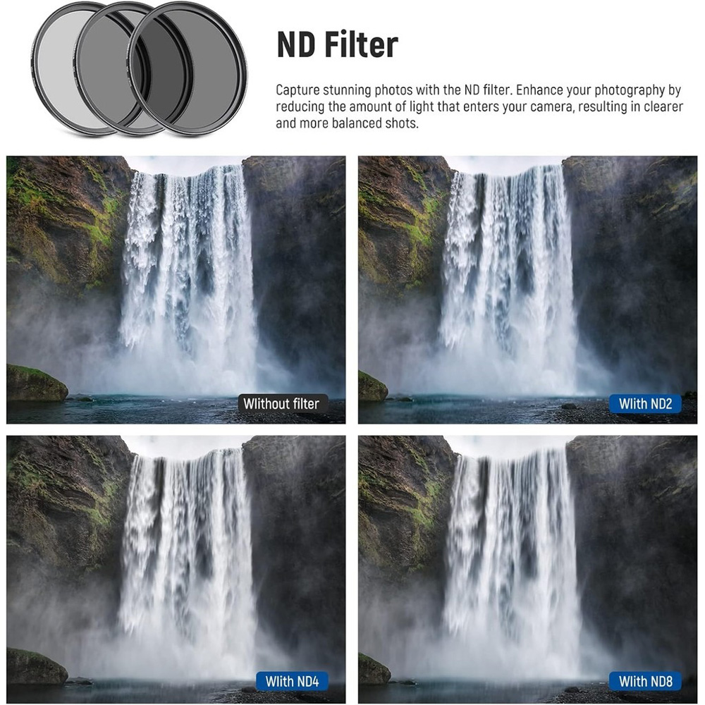 NEEWER Complete Lens Filter Accessory Kit With Filter Size (67mm) ND2 ...
