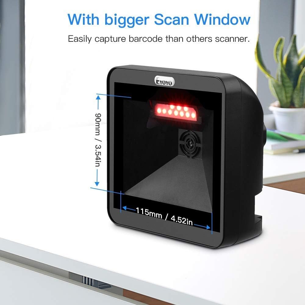 Eyoyo Hands-Free 2D QR Barcode Scanner, Omnidirectional Desktop ...