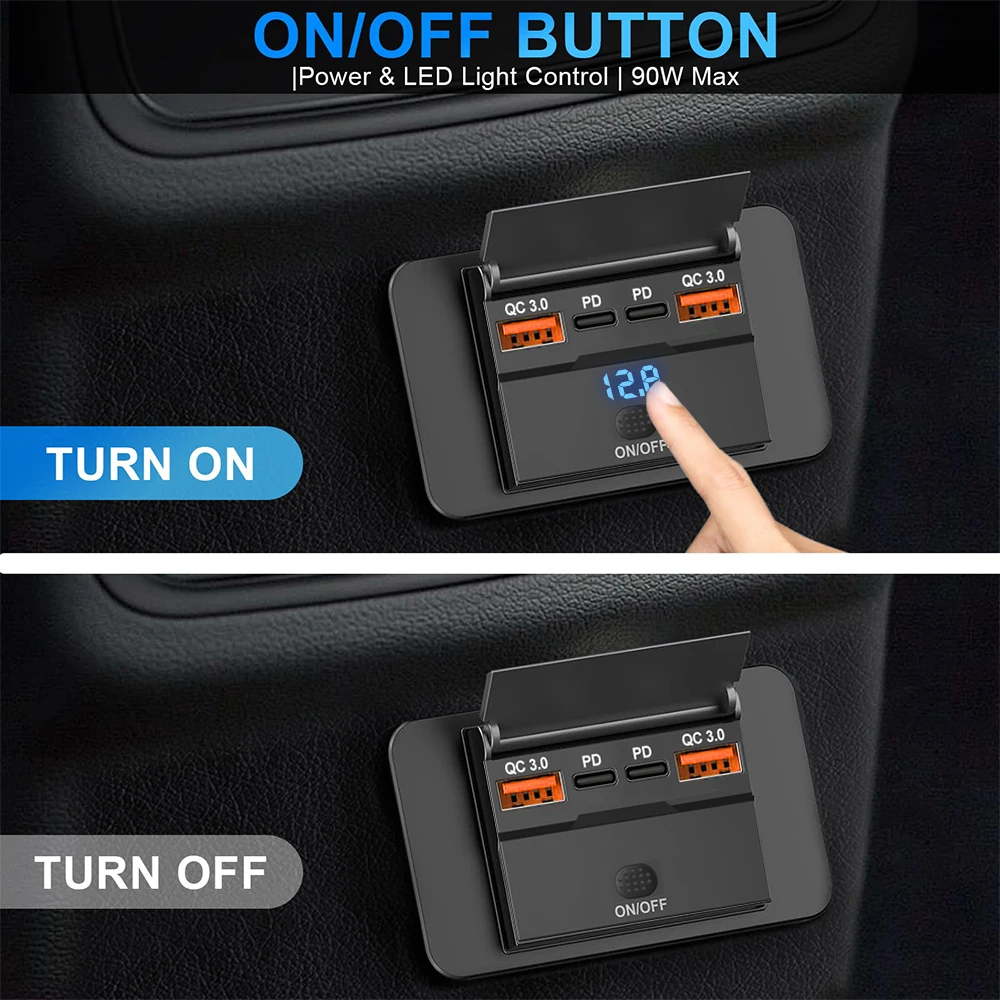 Dual PD QC3.0 Fast Charging Car Charger Socket Panel with Switch USB ...