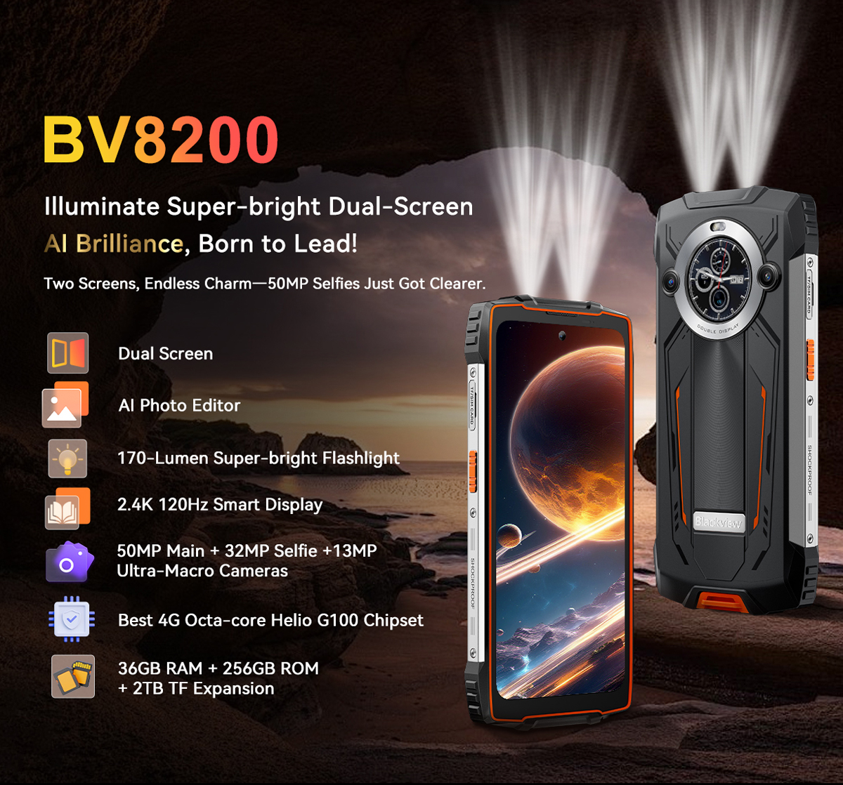 Blackview BV8200 Rugged Phone 6.5" 2.4K 120Hz Display 12GB+256GB NFC Flashlight Android 14 ...