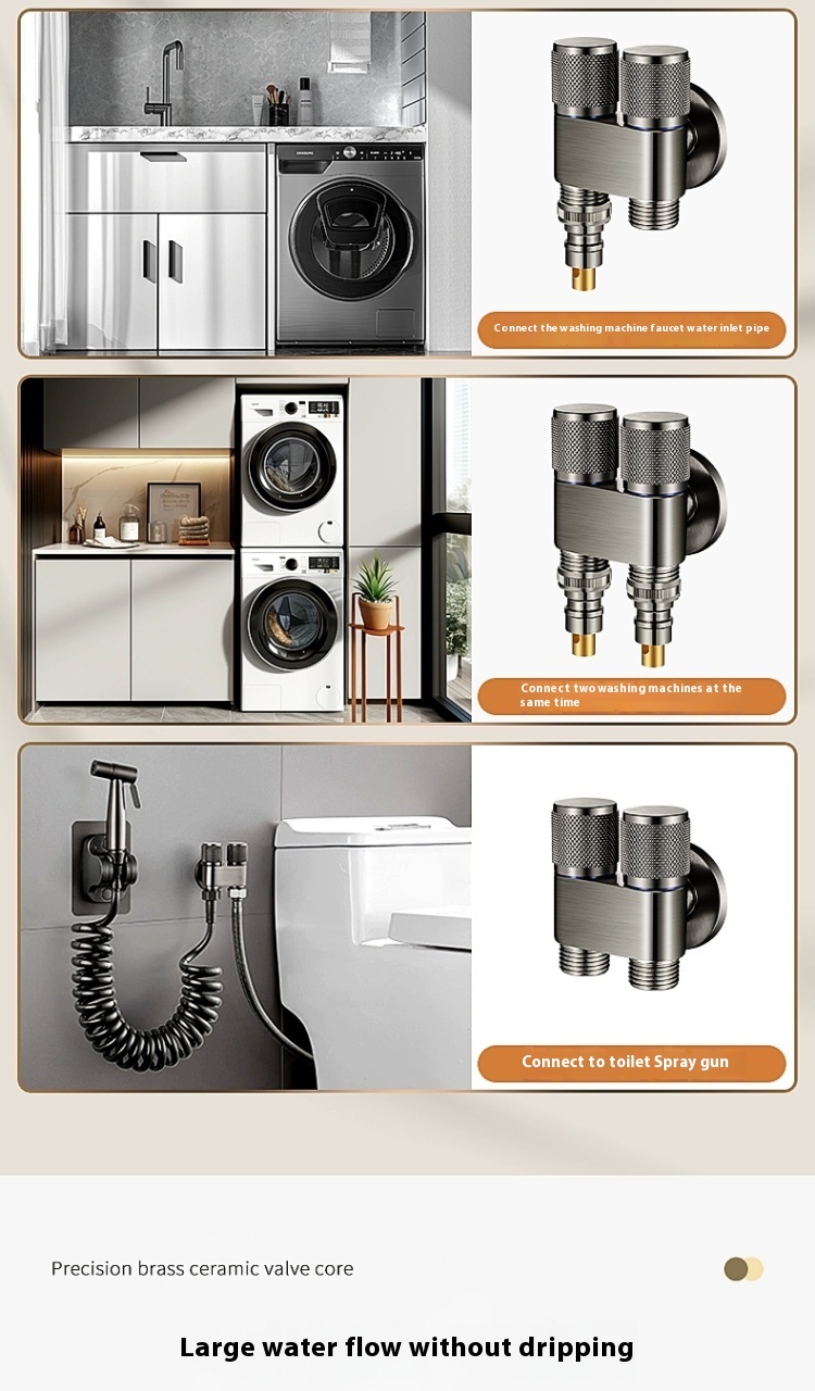 Double control two way Angle valve bathroom toilet washing machine faucet two way Angle valve ...