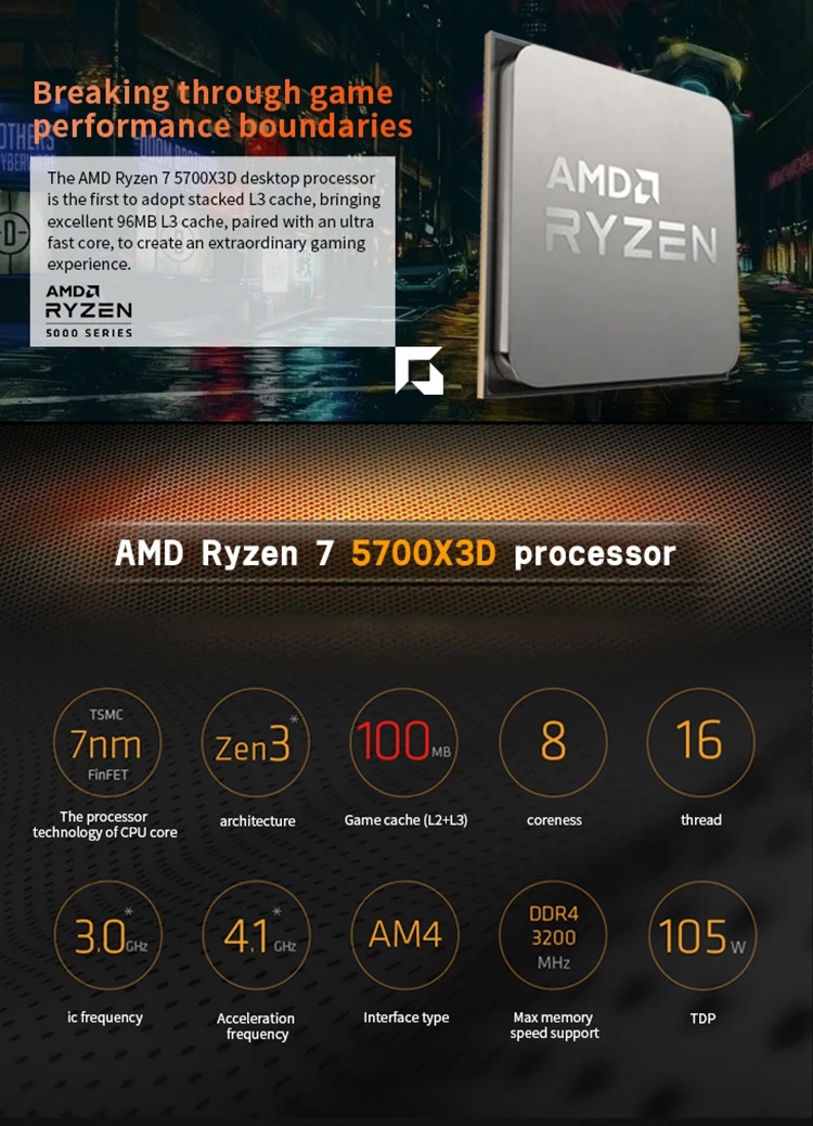 AMD R7 5700X3D 5800X3D Ryzen 7 Gaming Processor New Ryzen 5000 Series 3.0GHz 3.4 GHz 8-Core 16 ...