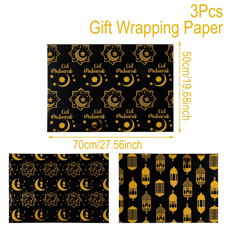 3/4/6/8PCS Black Gold Eid Mubarak Wrapping Paper Hari Raya Decorations ...