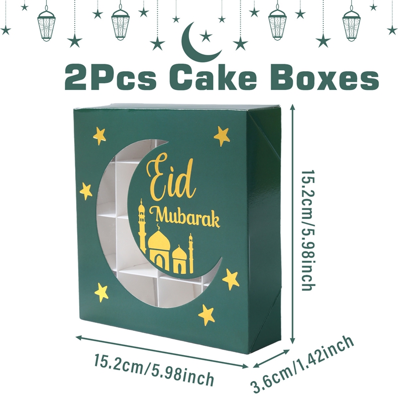 2Pcs Black Gold Eid Mubarak Paper Cake Box Ramadan Mubarak Favor Boxes ...
