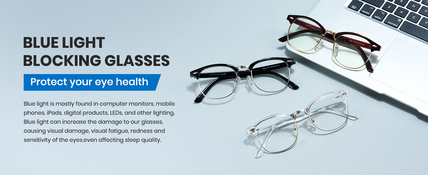 Cyxus Computer Gaming Glasses Anti Blue Glasses Half Rim UV Eyestrain ...