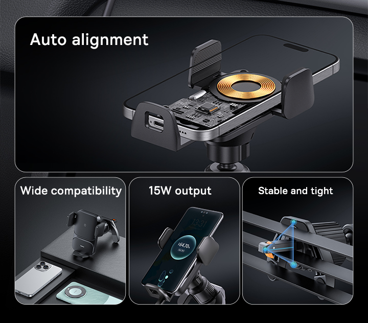 Baseus Automatic Alignment Car Phone Holder Wireless Charger Mount Air ...
