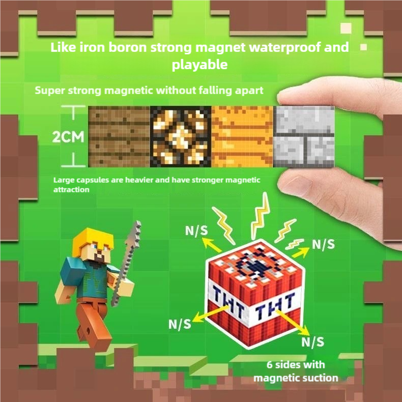 Minecraft Steve Mini Figure Magnetic 3D Building Blocks Set – DIY ...