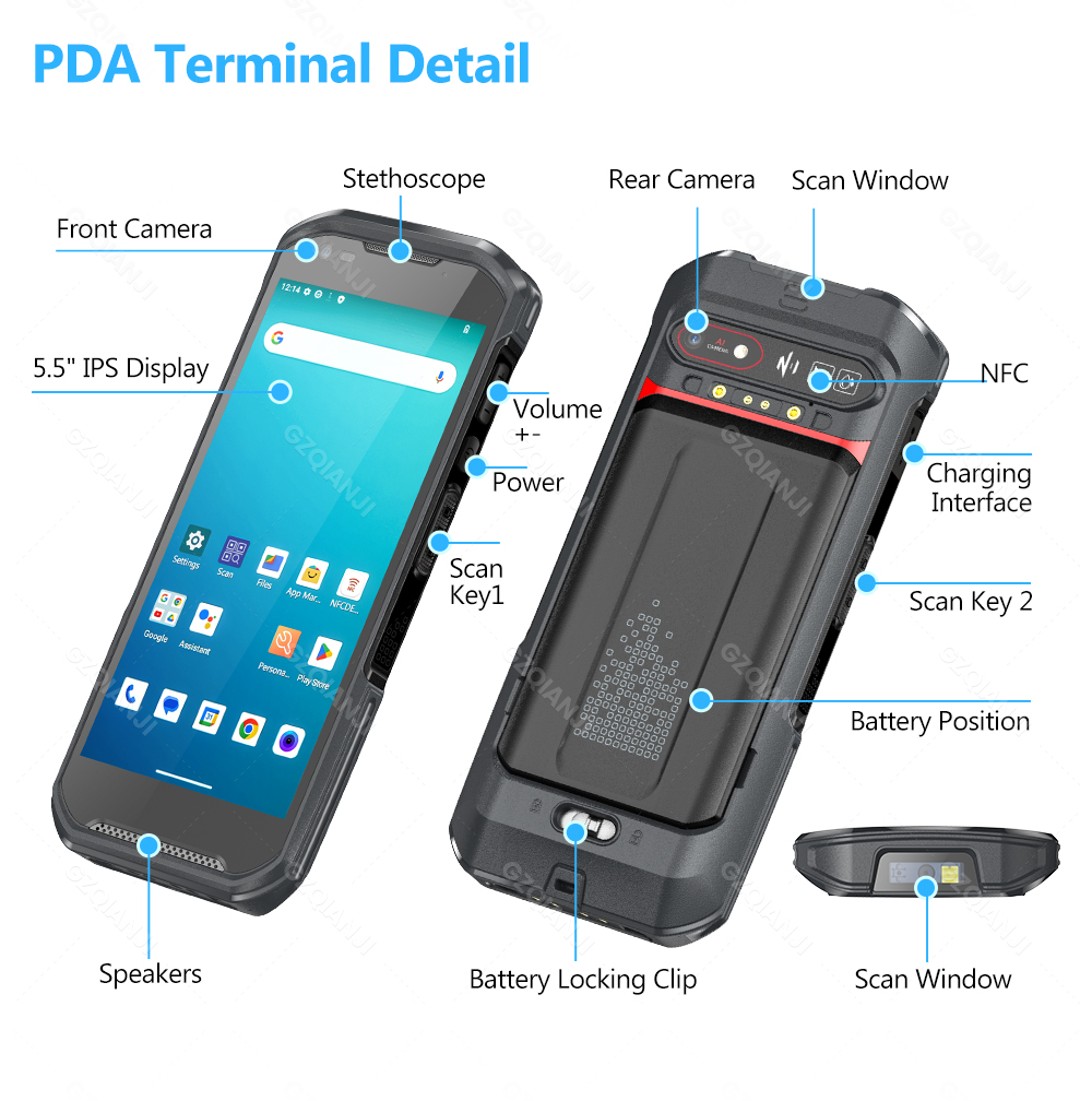 Handheld PDA Terminal 4G LTE Android 13 Data Collector 6+64GB With 1D ...
