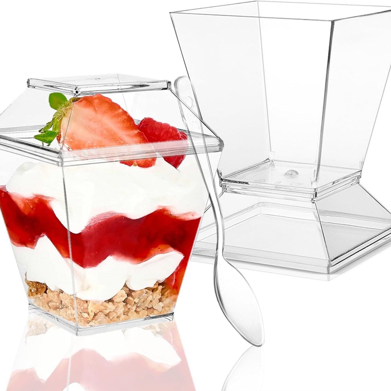 50/100 Pack 60ml Mousses Disposable Square Dessert Cup, 2 Floz DIY ...