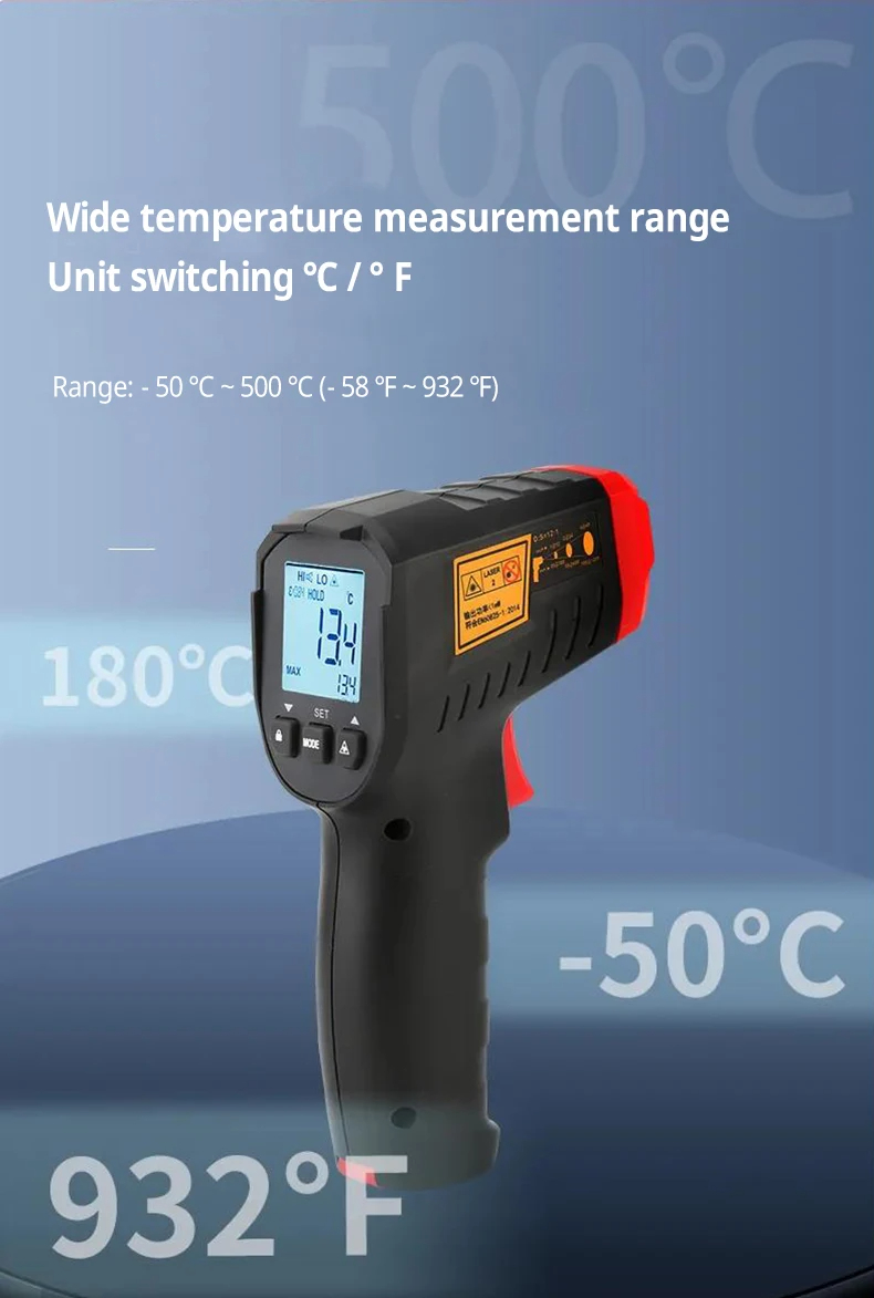 UNIT UT306S UT306C Digital Thermometer -50℃ ~ 500℃ Non-contact Industrial Infrared Laser ...