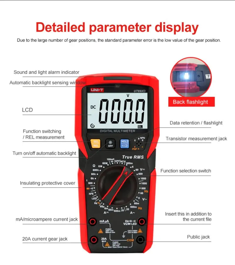 UNI-T UT89X UT89XD Digital Multimeter 1000V DC AC Voltage 20A AC DC ...