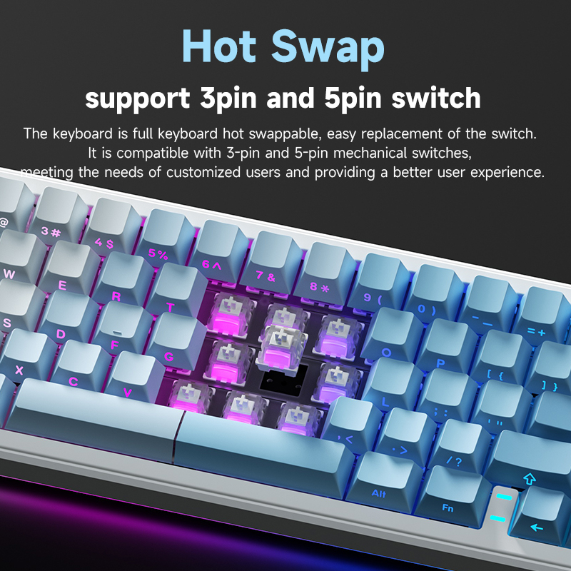 WEIKAV WK68 65% Tri-mode Mechanical Keyboard Wireless Bluetooth 2.4G ...
